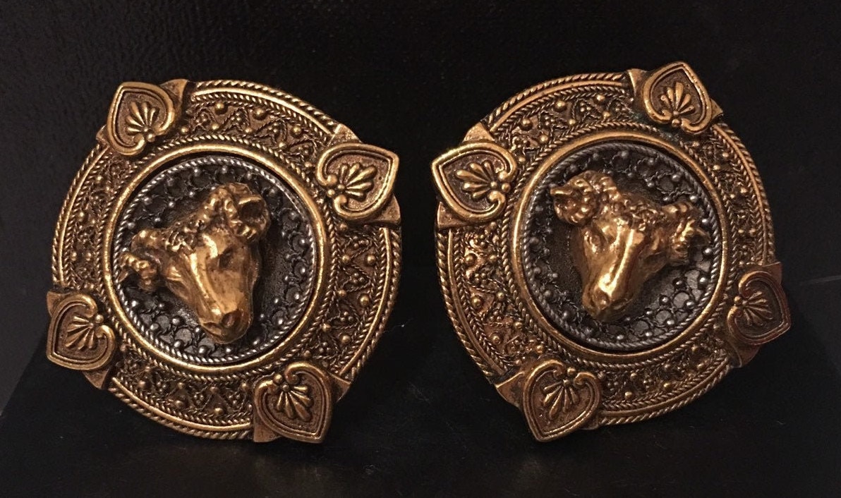 Vintage Ram Earrings, Gold Ram Earrings, Ram Head Earrings, Ram ...