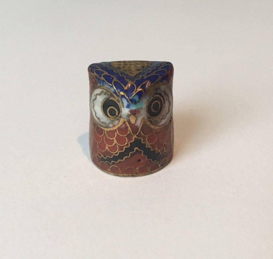 Vintage Owl Thimble, Vintage bird thimble, cloisonne bird thimble, bird ...