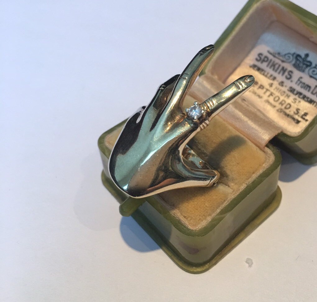 SOLD SOLD Vintage Hand Ring, Diamond Ring, 9 CT Gold Ring, Hand ...