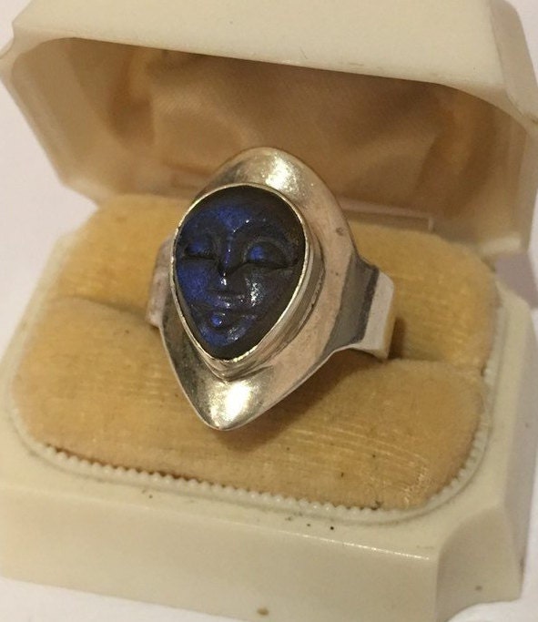 Vintage Face Ring, Silver Face Ring, Face Jewellery, carved face ring ...