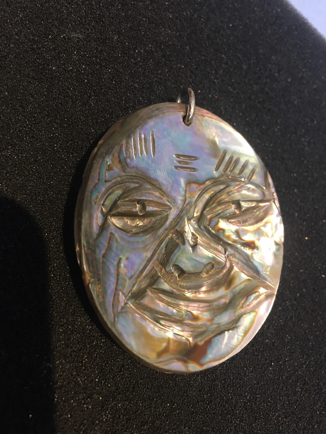 Vintage Face Pendant, Abalone Shell Carved Face Pendant, Face Pendant ...