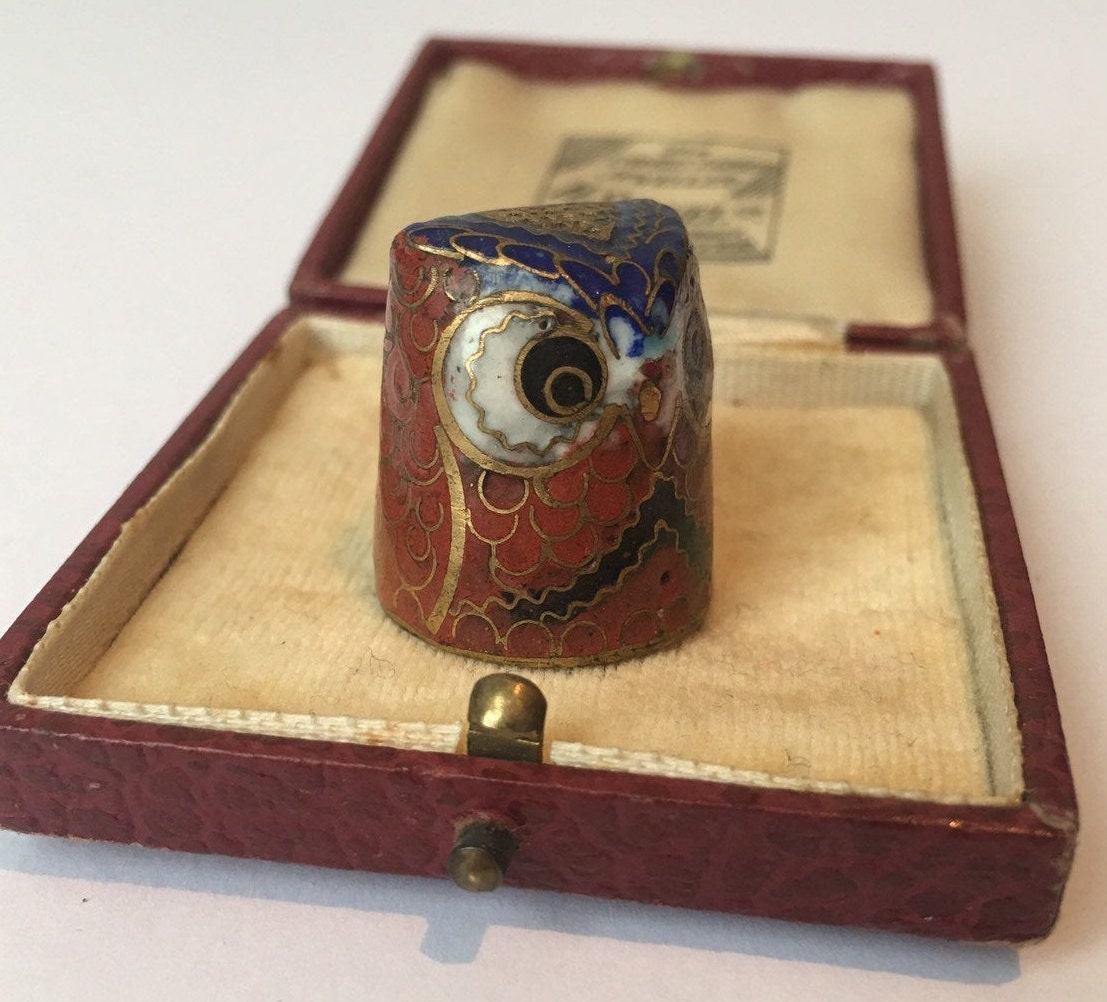 Vintage Owl Thimble, Vintage bird thimble, cloisonne bird thimble, bird ...