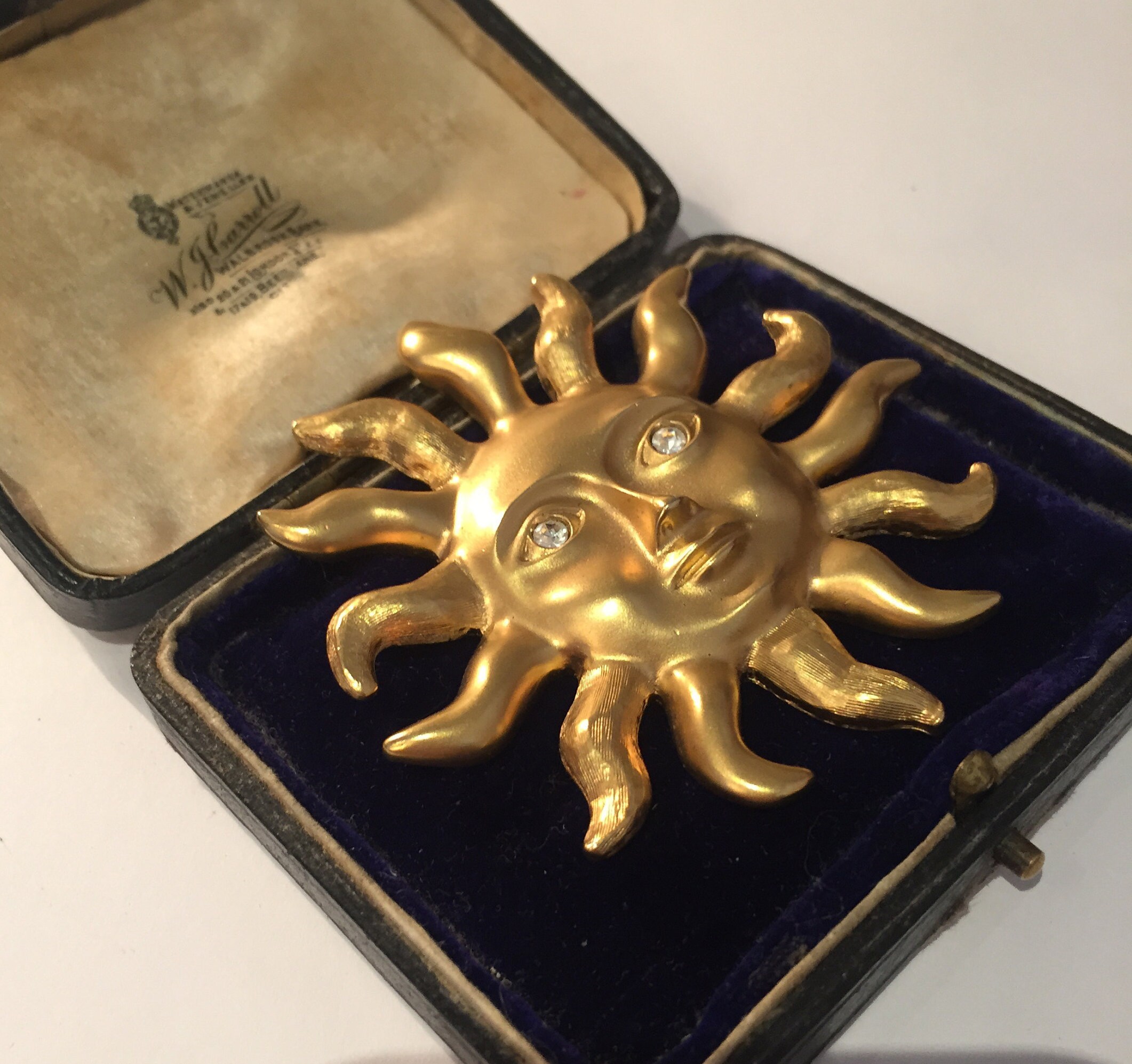 Vintage Gold Sun Brooch, Sun Brooch, Sun Pendant, Smiling Sun Pin, Sun ...
