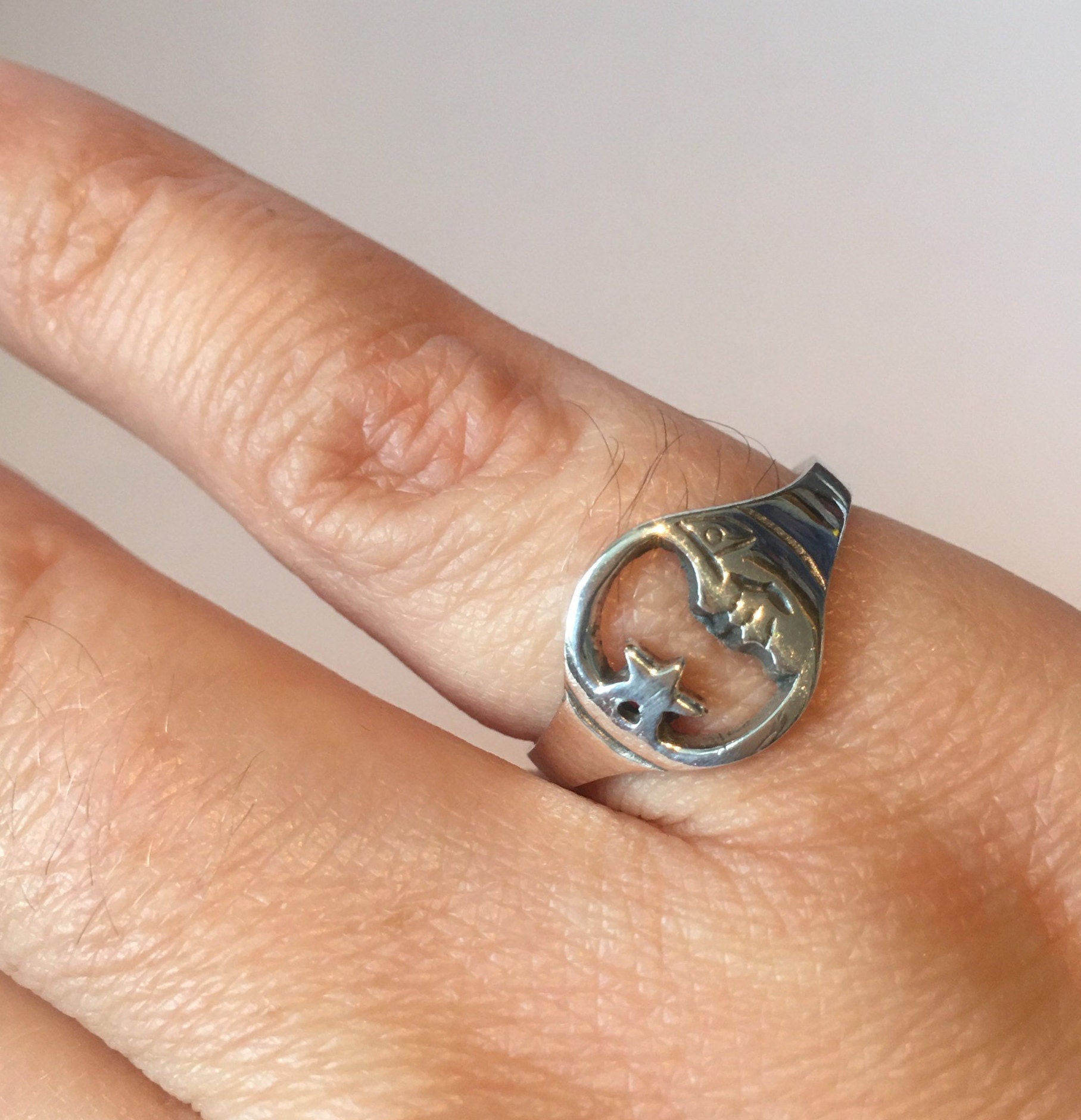 Vintage Moon Ring, Silver Moon Ring, Moon Jewellery, Moon Face ring ...