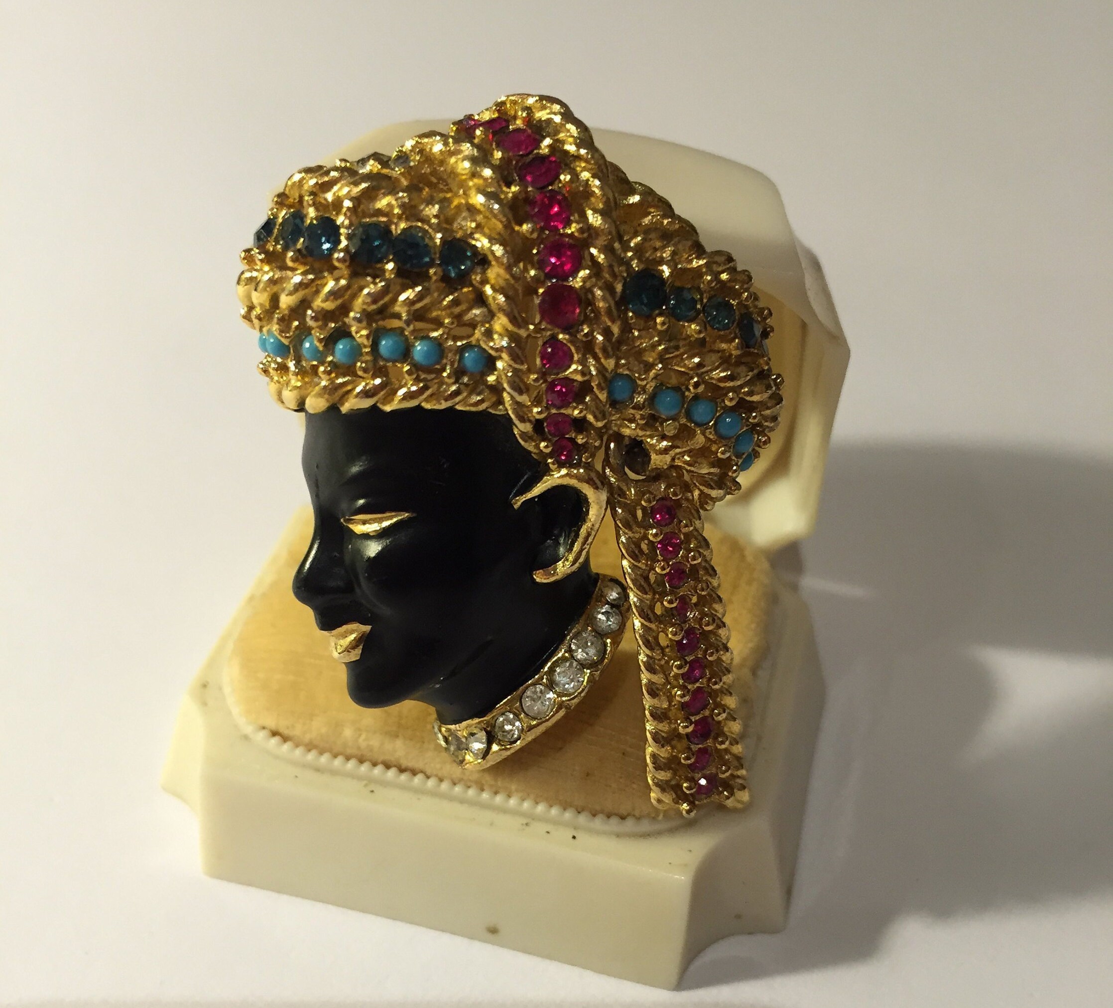 Vintage Blackamoor Brooch, Gold Ladies head Pin, Face Jewellery ...
