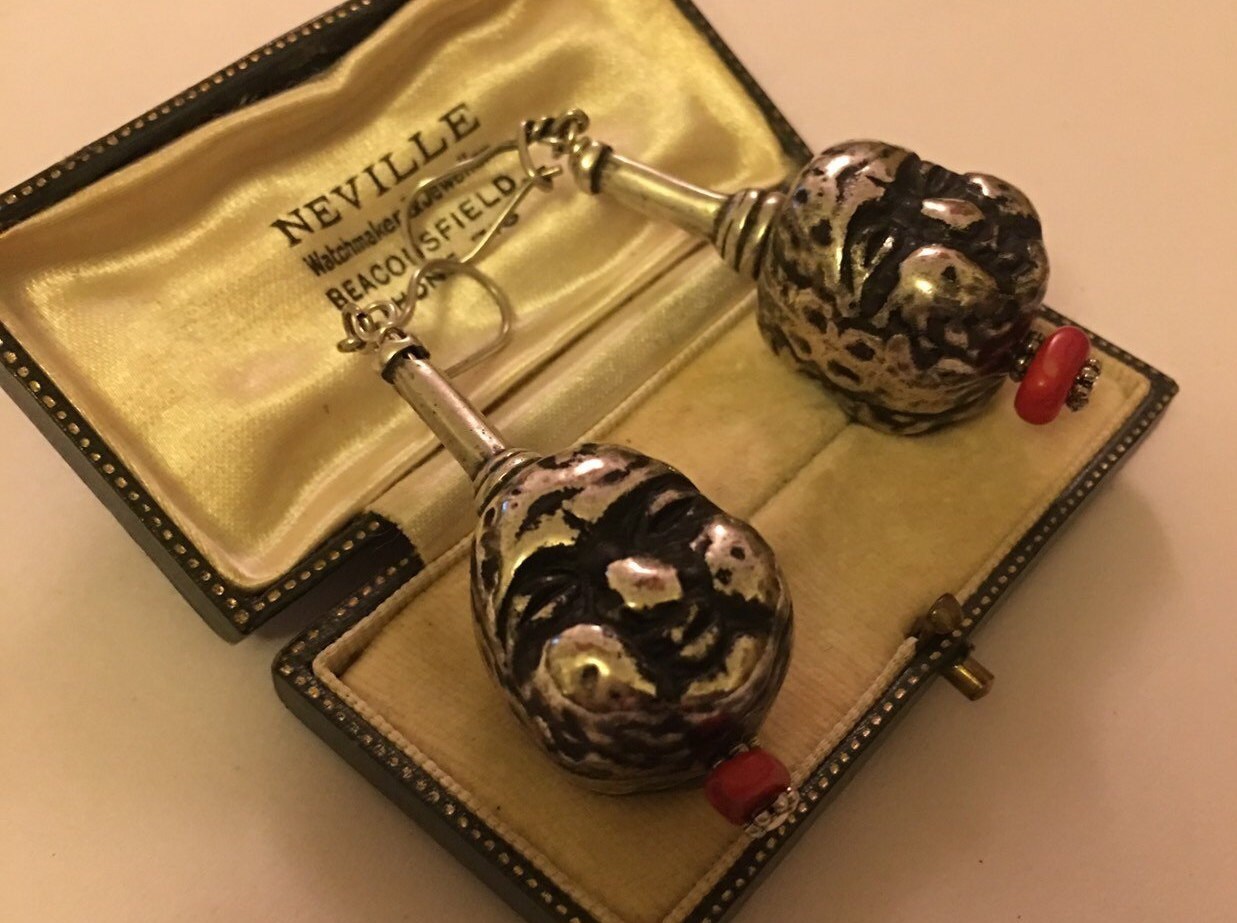 Vintage Face Earrings, Vintage Silver Face Earrings, Silver Face ...