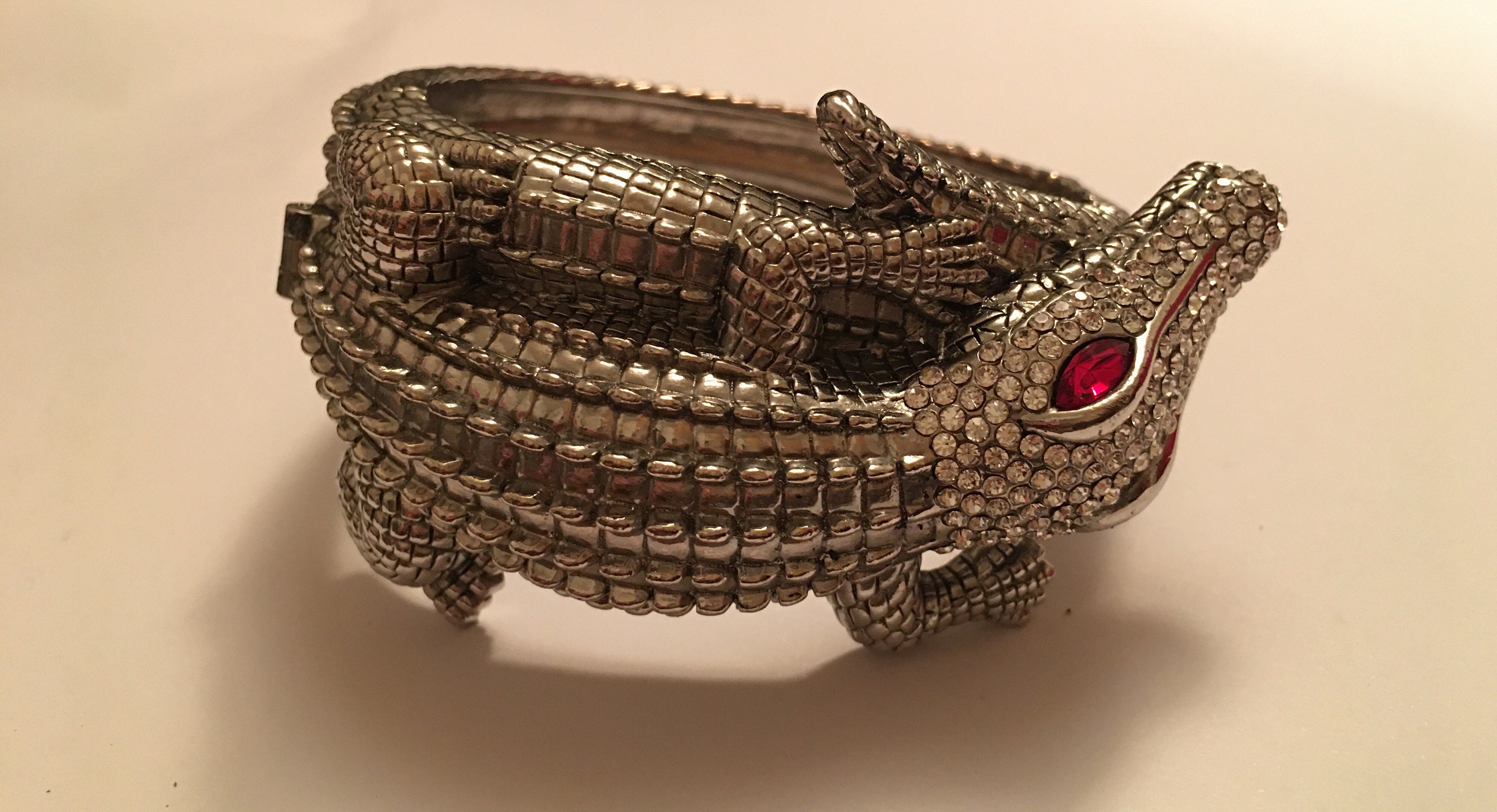 Vintage Crocodile Bangle, Vintage Crocodile bracelet, Rhinestone ...