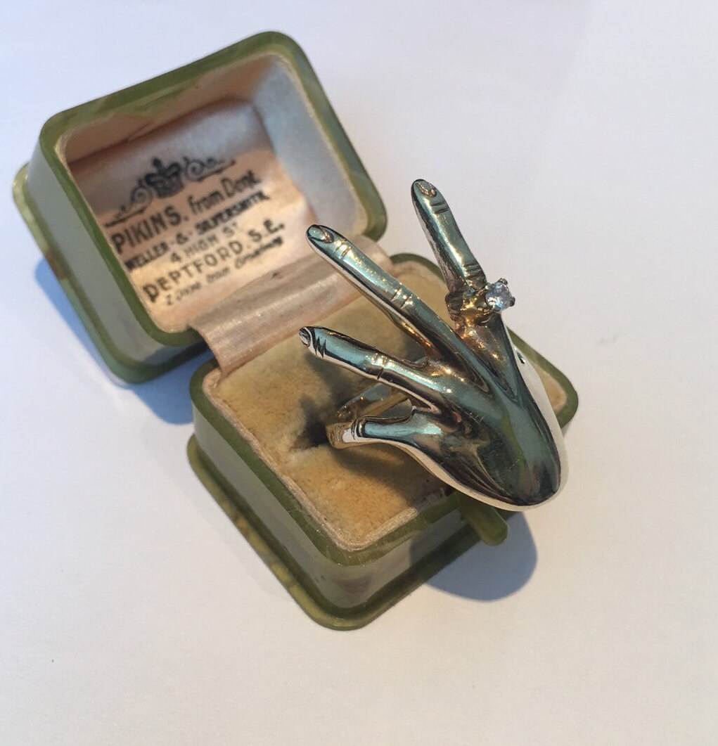 SOLD SOLD Vintage Hand Ring, Diamond Ring, 9 CT Gold Ring, Hand ...