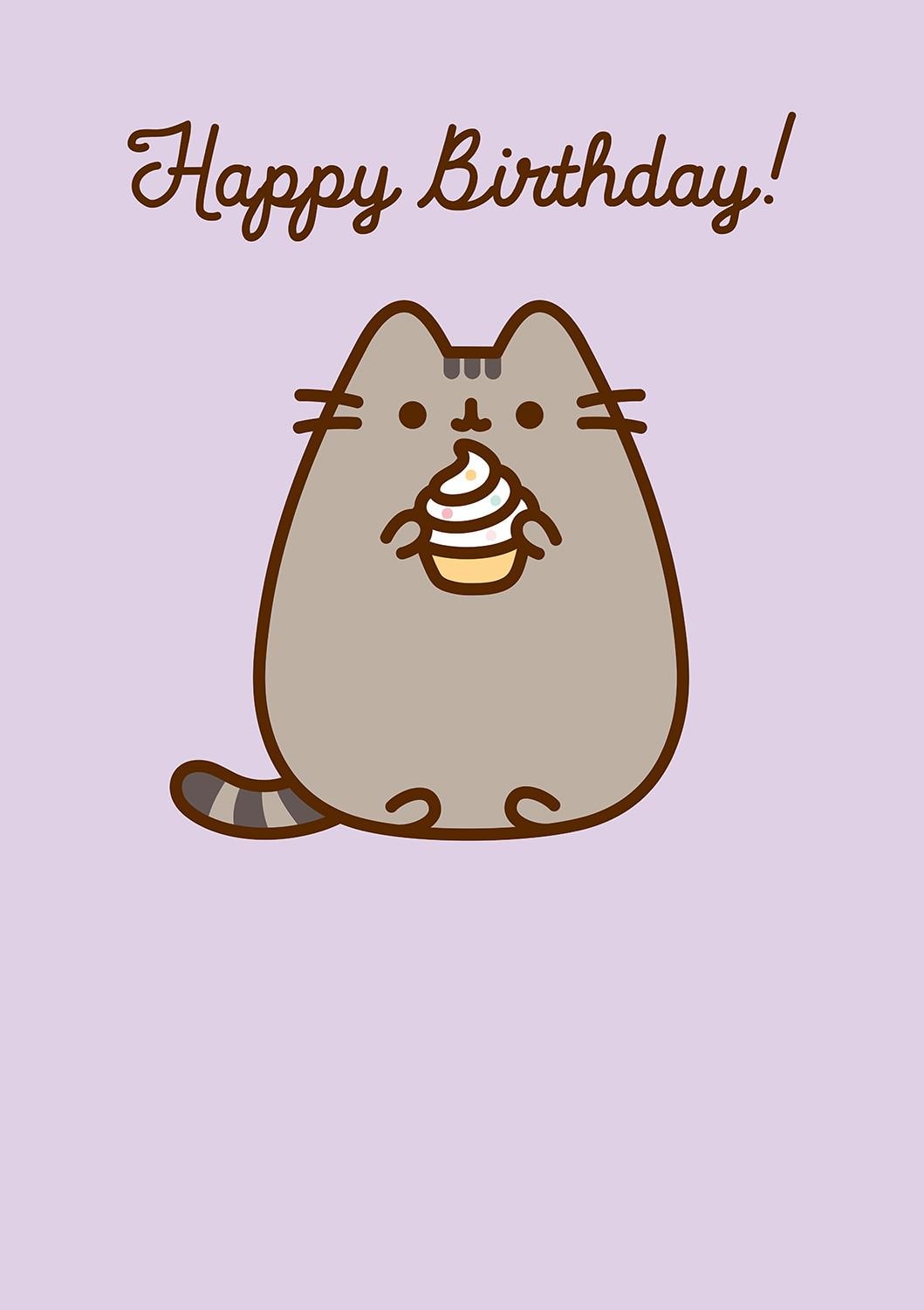 Pusheen the Cat - With Swirly Cake - Blank Birthday Card - Etsy