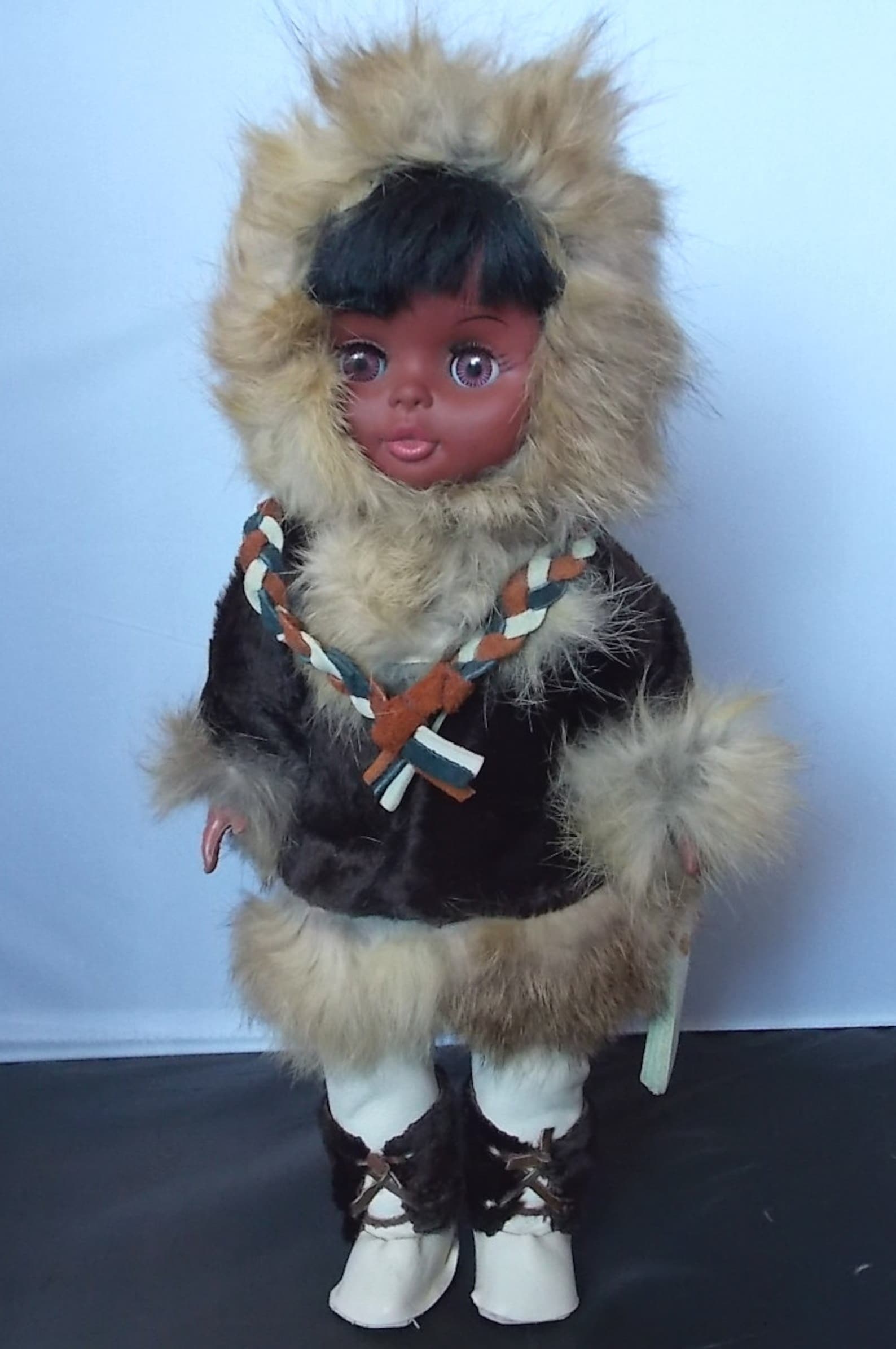 Vintage Eskimo Doll Real Fur and Leather Clothes - Etsy