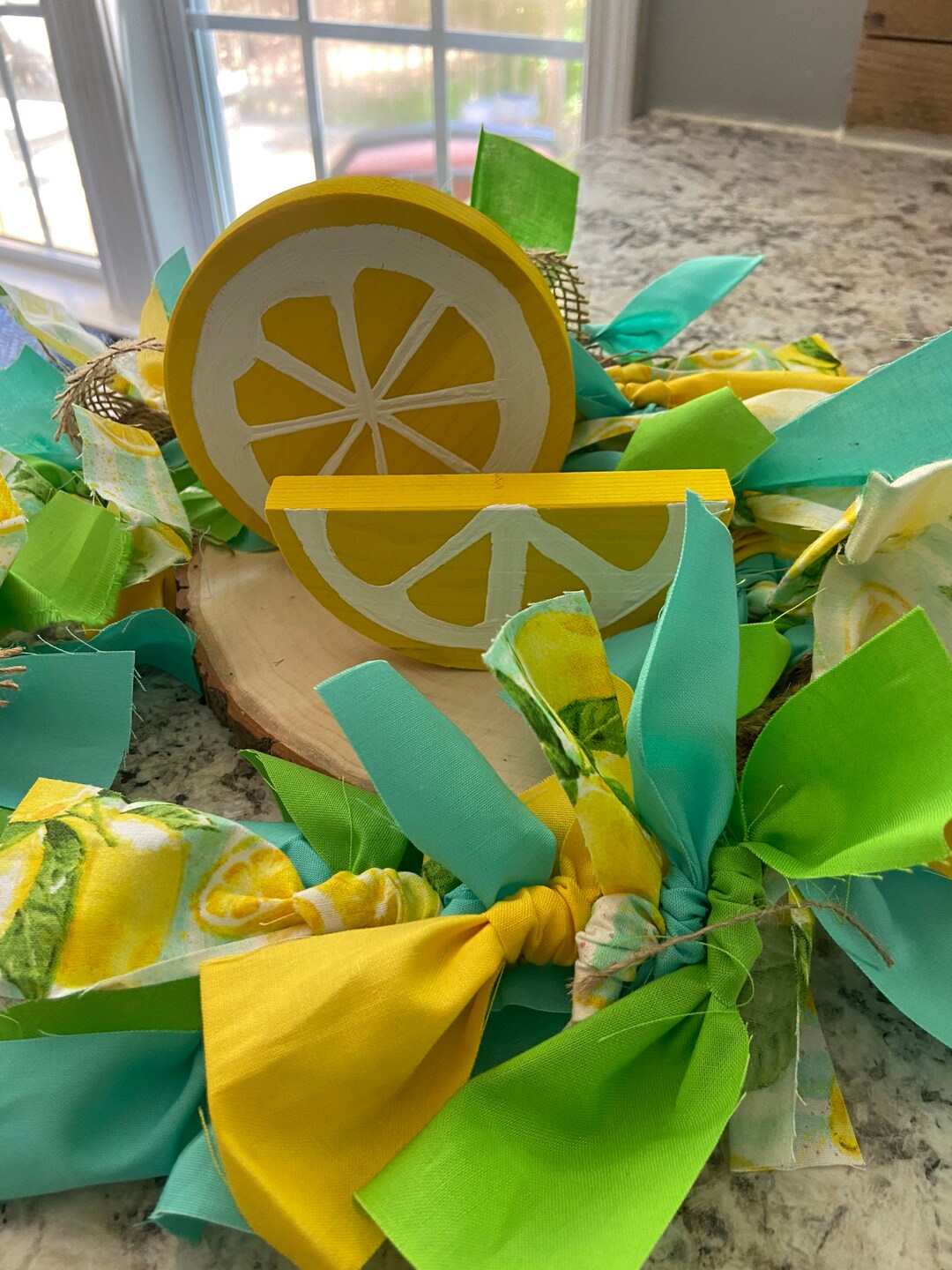 Lemon Decor Bundle: Rag Garland and Hand-painted Wooden Slices - Etsy