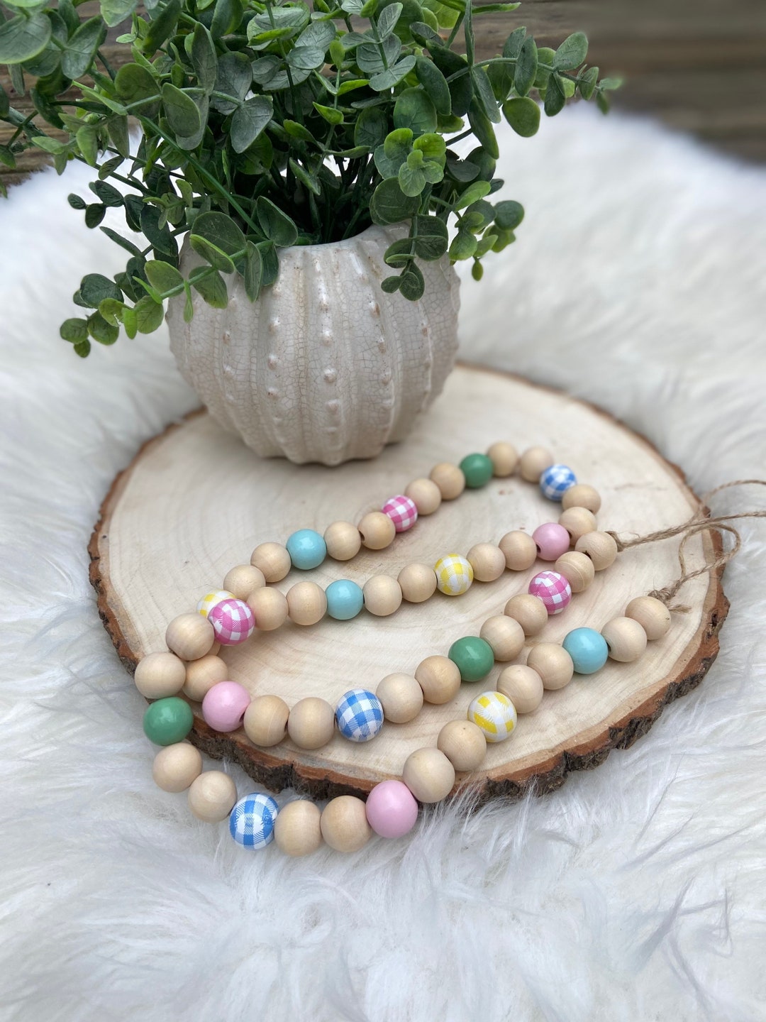 Pastel Spring Wooden Bead Garland: Boho Tiered Tray Decor - Etsy