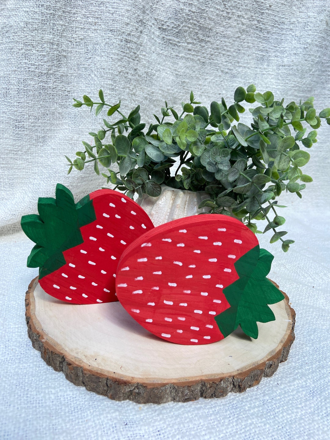 Set of 2 Wooden Strawberries | Strawberry Decor | Summer Decor ...