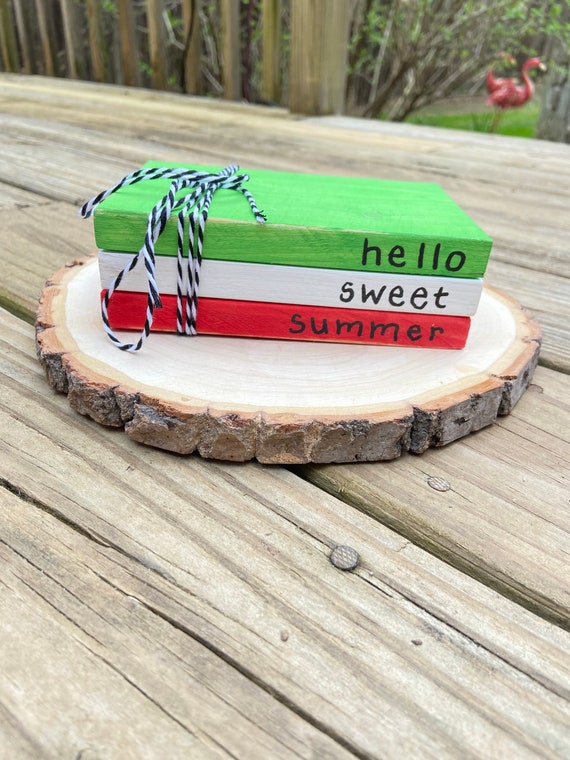 Summer Wooden Book Stack Watermelon Book Stack Hello Sweet | Etsy
