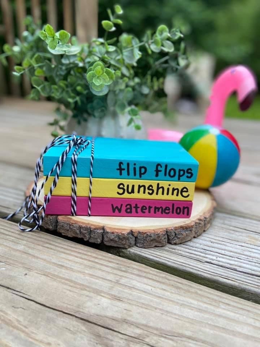 Summer Book Stack | Flip Flops | Watermelon | Summer Tiered Tray | Faux ...
