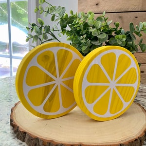 Set of 2 Wooden Lemon Slices | Lemon Tiered Tray Decor | Wood Lemon ...