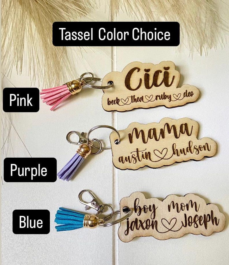 Mothers Day Gift | Personalized Wooden Mama Keychain: Engraved Names ...