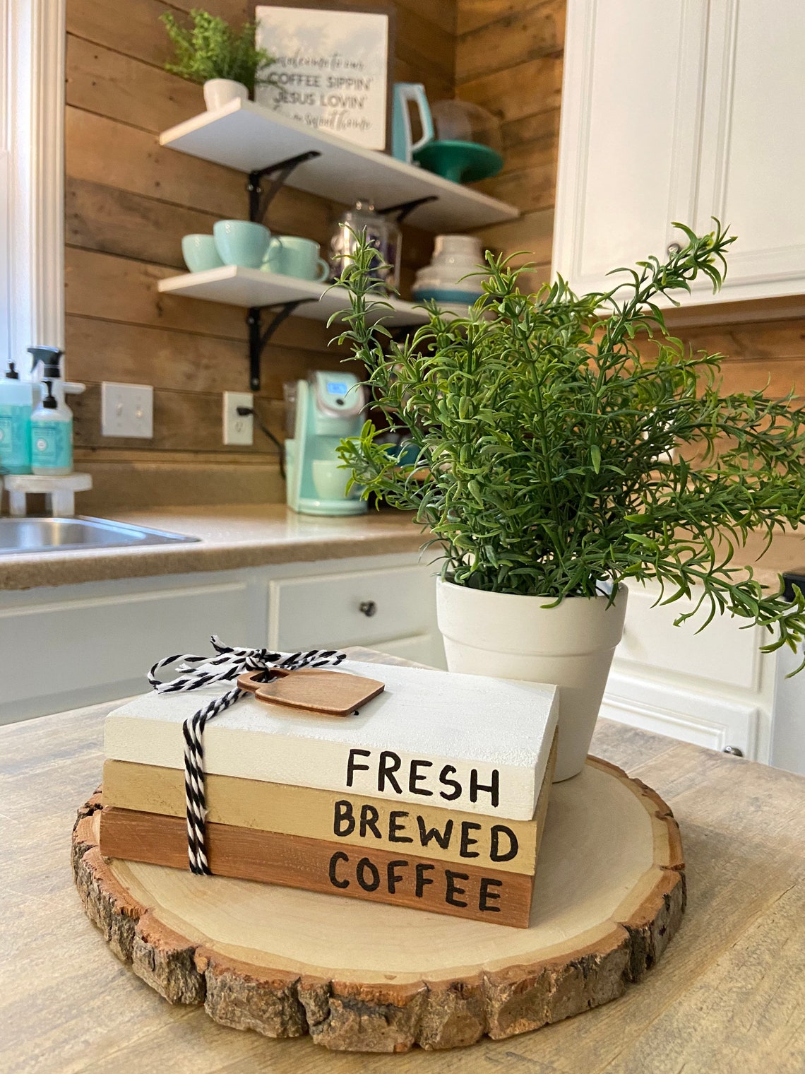 Coffee Book Stack Mini Wood Books Coffee Tiered Tray Decor - Etsy