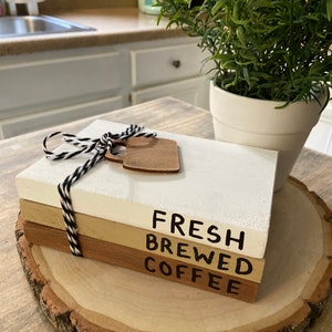Coffee Book Stack | Mini Wood Books | Coffee Tiered Tray Decor | Coffee ...