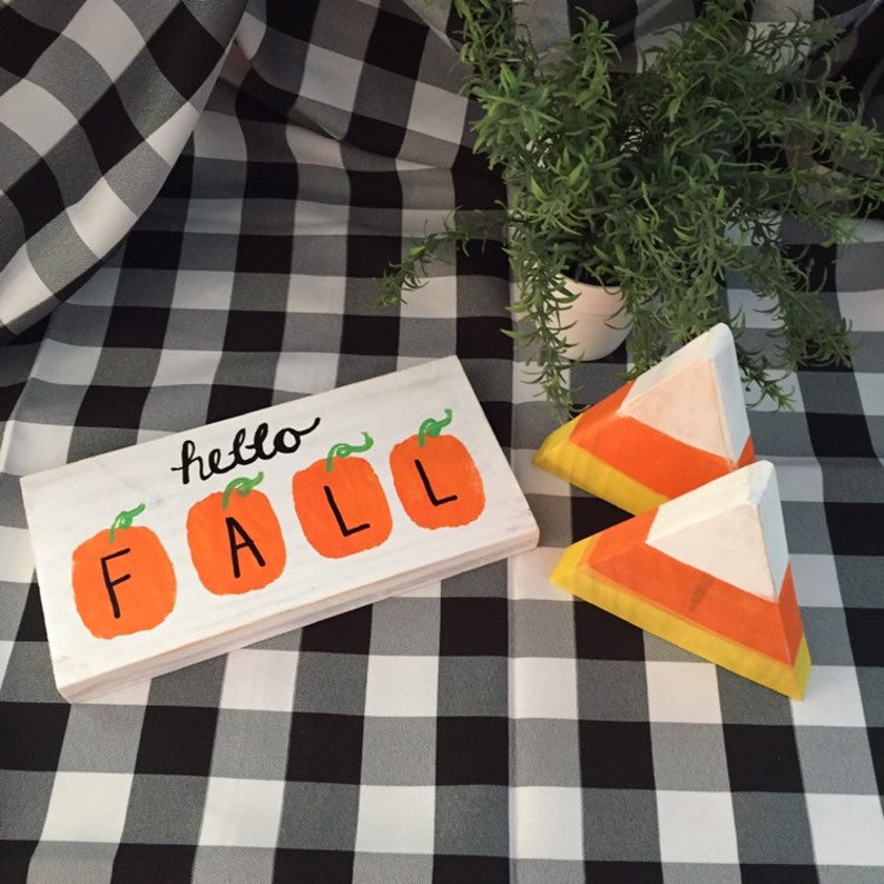 Fall Tiered Tray Bundle Hello Fall Pumpkin Sign & 2 wooden | Etsy