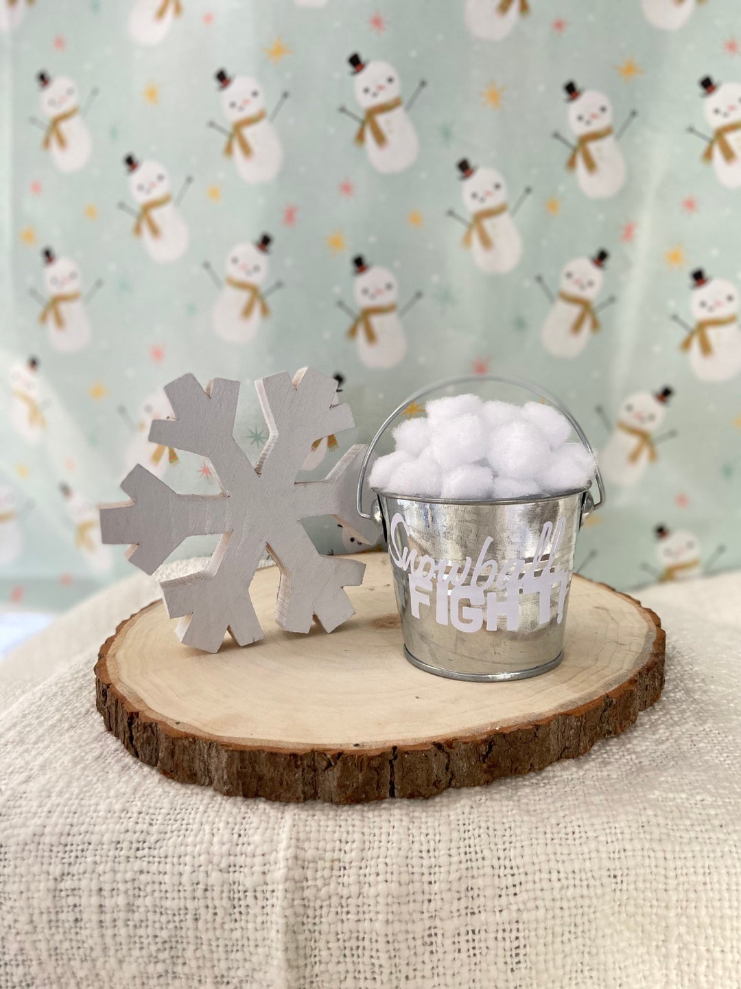 Snowball Fight Bundle Galvanized Bucket & Wooden Snowflake |winter ...