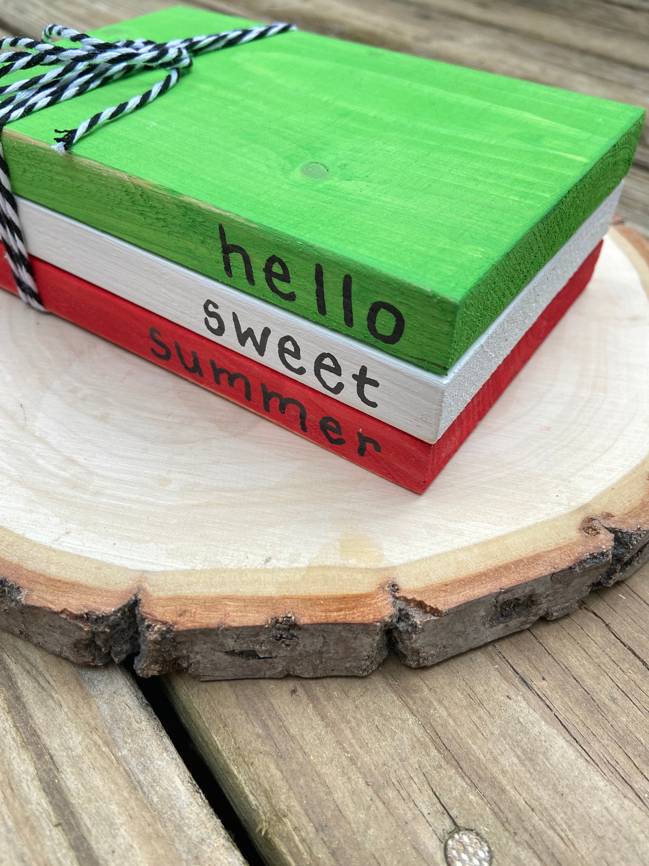 Summer Wooden Book Stack Watermelon Book Stack Hello Sweet | Etsy