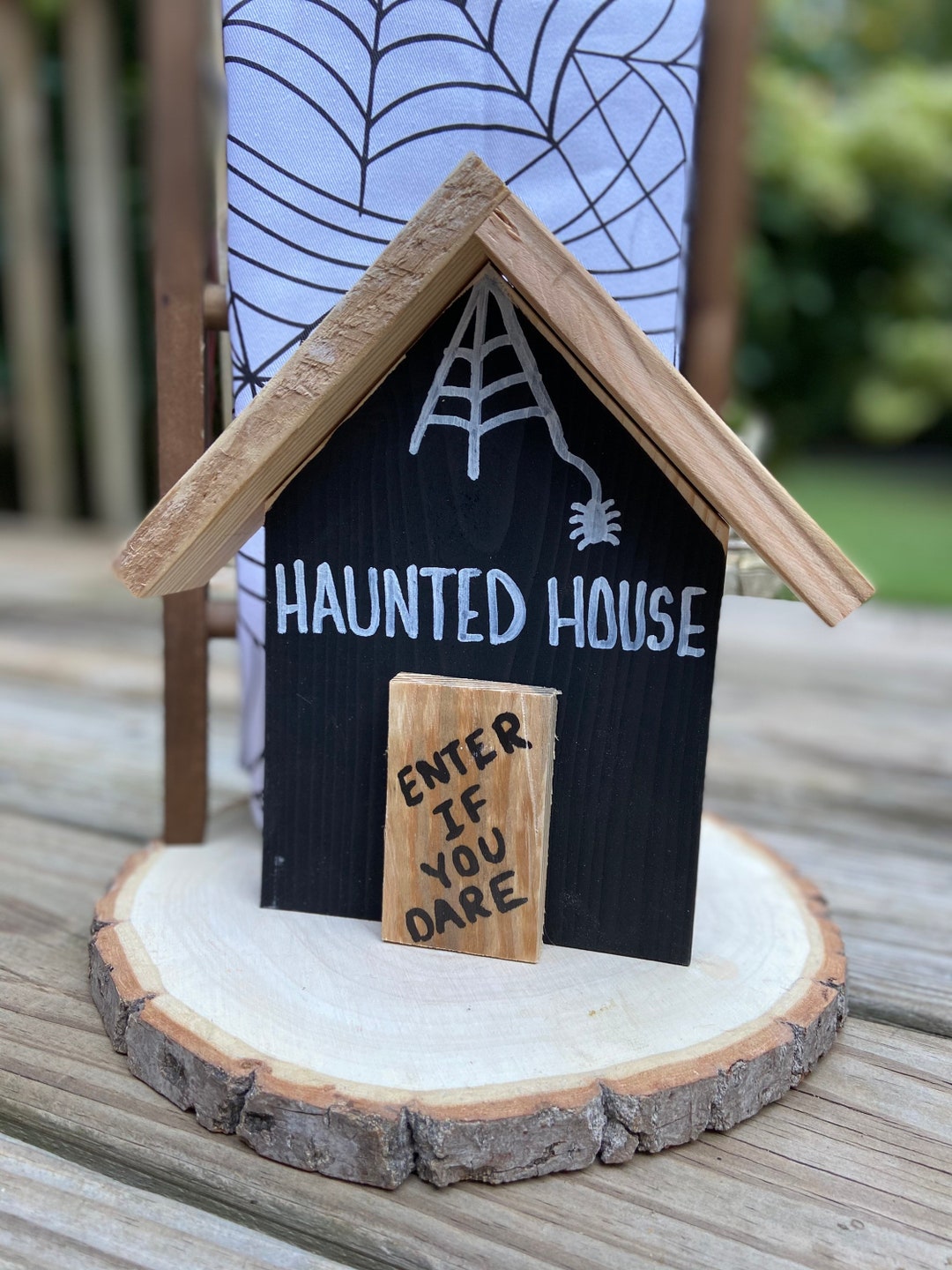 Halloween Decor Haunted House wooden Haunted House Halloween Tiered ...