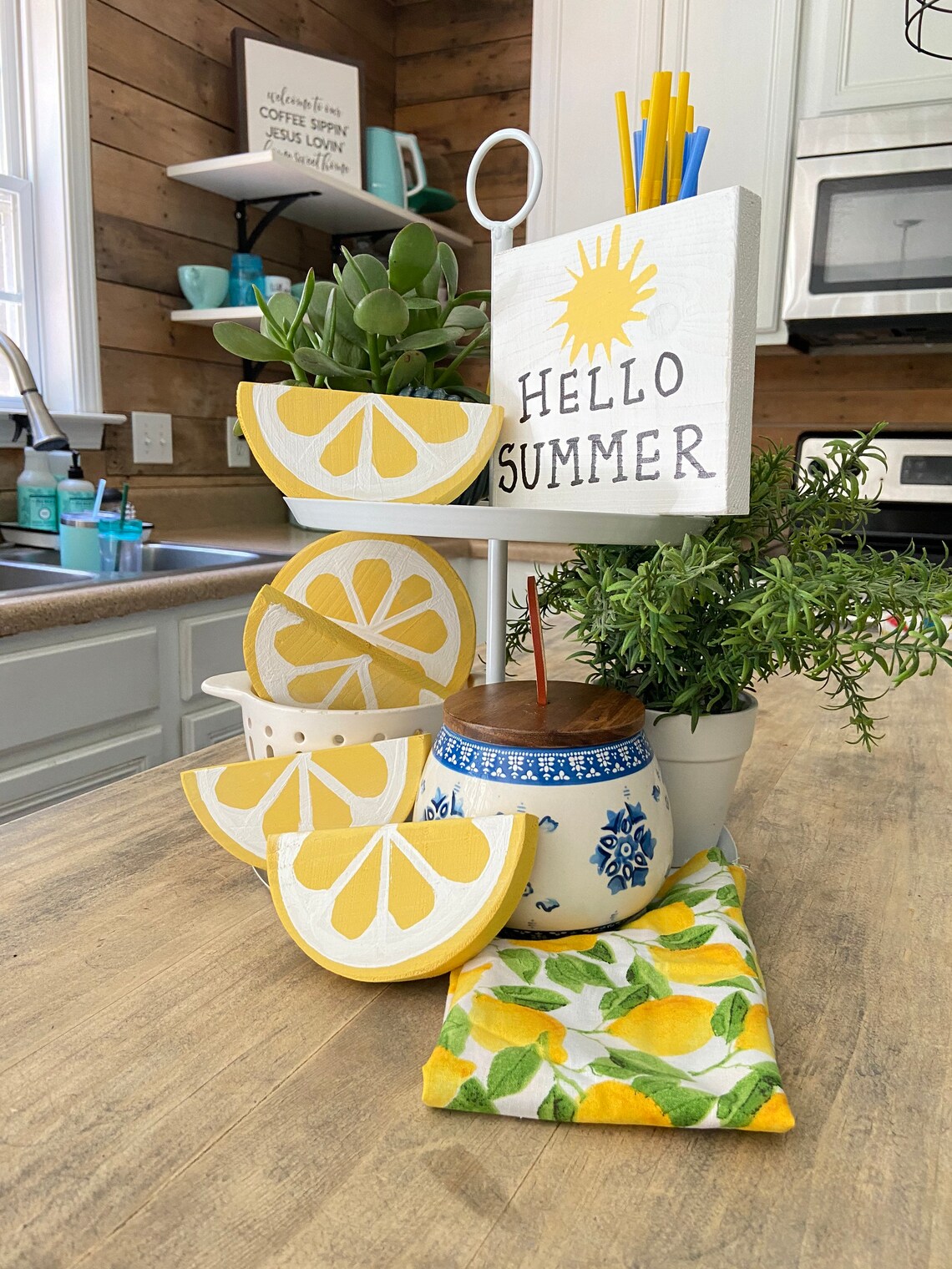 Set of 2 Wooden Lemon Half Slices Lemon Tiered Tray Decor - Etsy