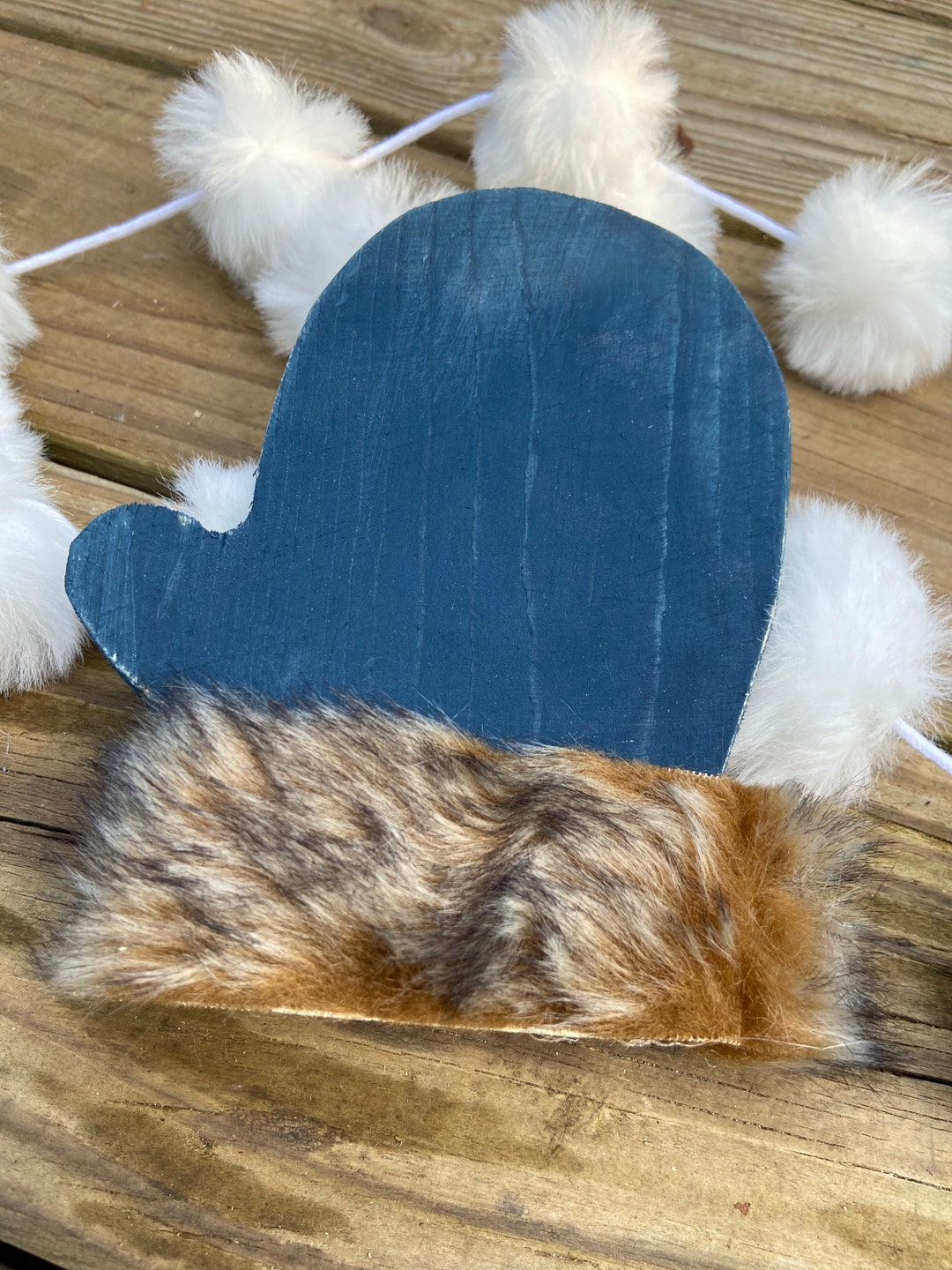 Navy Blue Wooden Mitten: Fur Trim Winter Tiered Tray Decor - Etsy