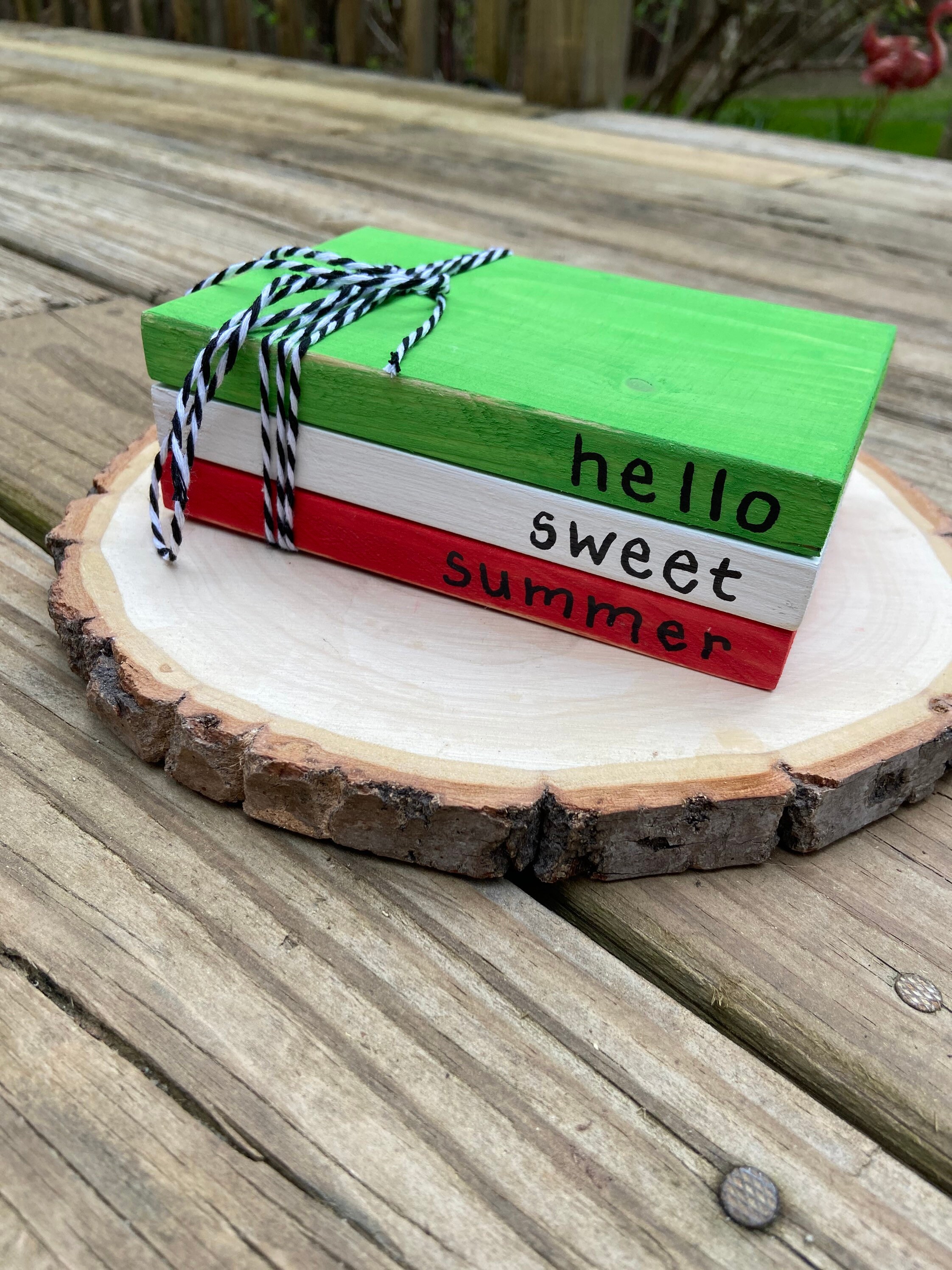 Summer Wooden Book Stack Watermelon Book Stack Hello Sweet | Etsy