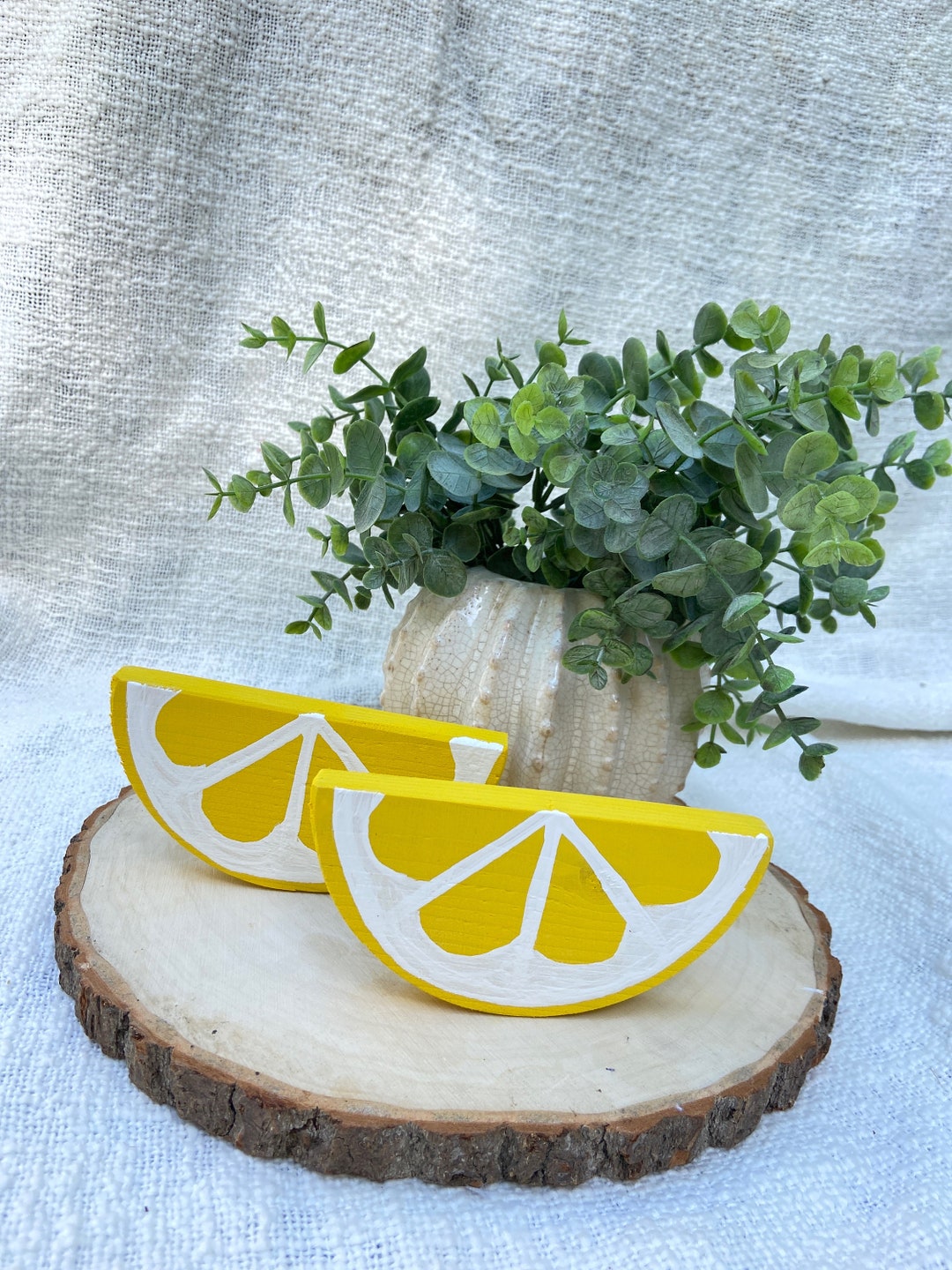 Set of 2 Wooden Lemon Half Slices | Lemon Tiered Tray Decor | Wood ...