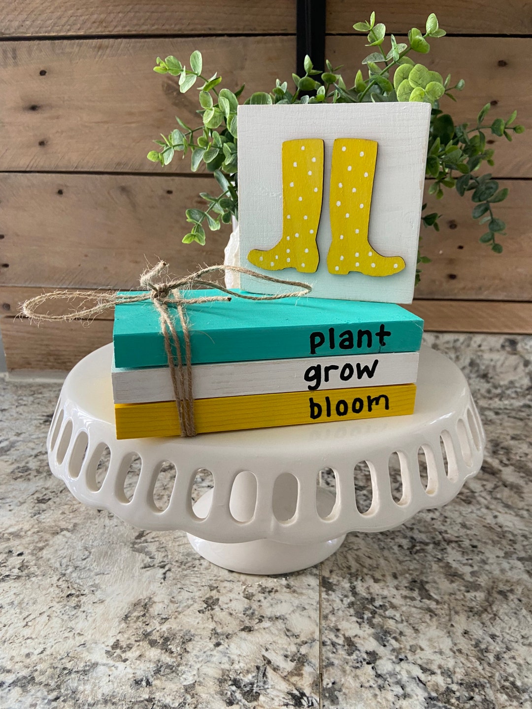 Rainy Day Bundle | Wooden Cutout Rain Boots Sign & Book Stack | Spring ...