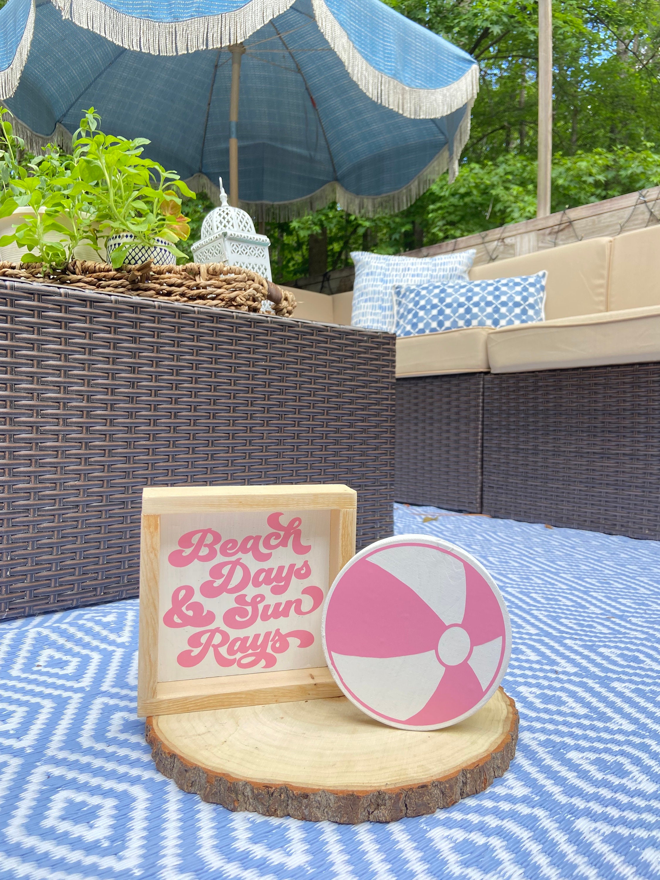 Wooden Beach Ball Decor: Coastal Tiered Tray Set - Etsy