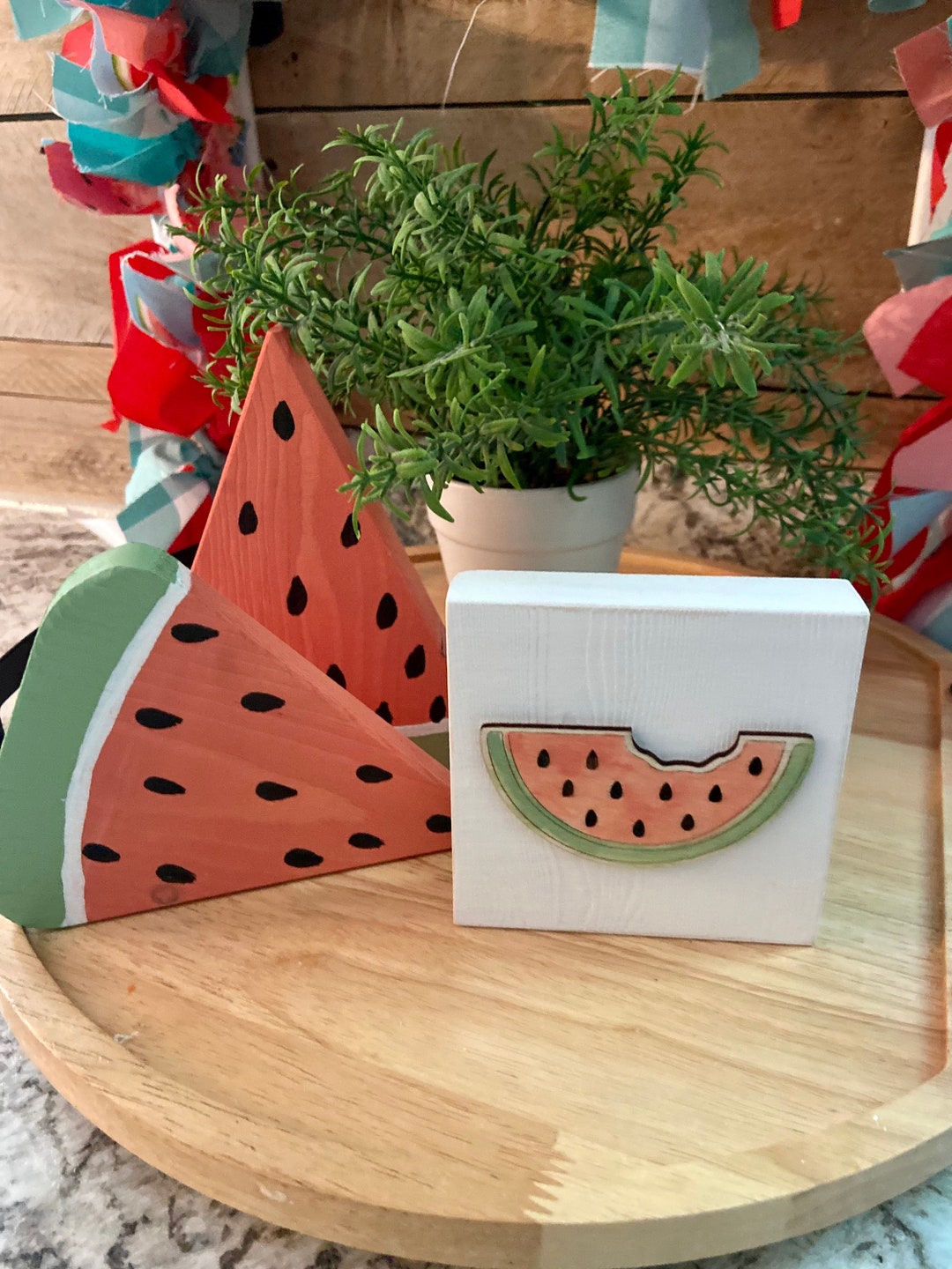 Watermelon Decor Bundle | Set of 2 Wooden Watermelon Slices ...