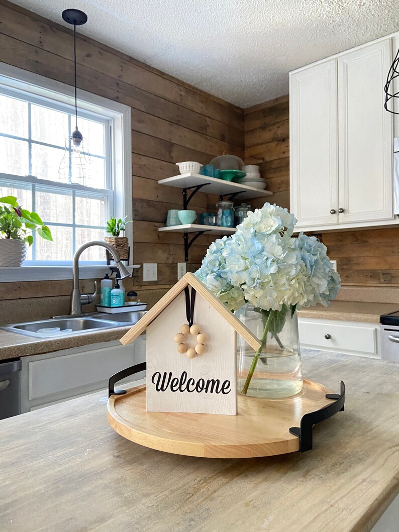 Wooden Farmhouse Decor: Welcome Home Sign With Wood Bead Wreath - Etsy