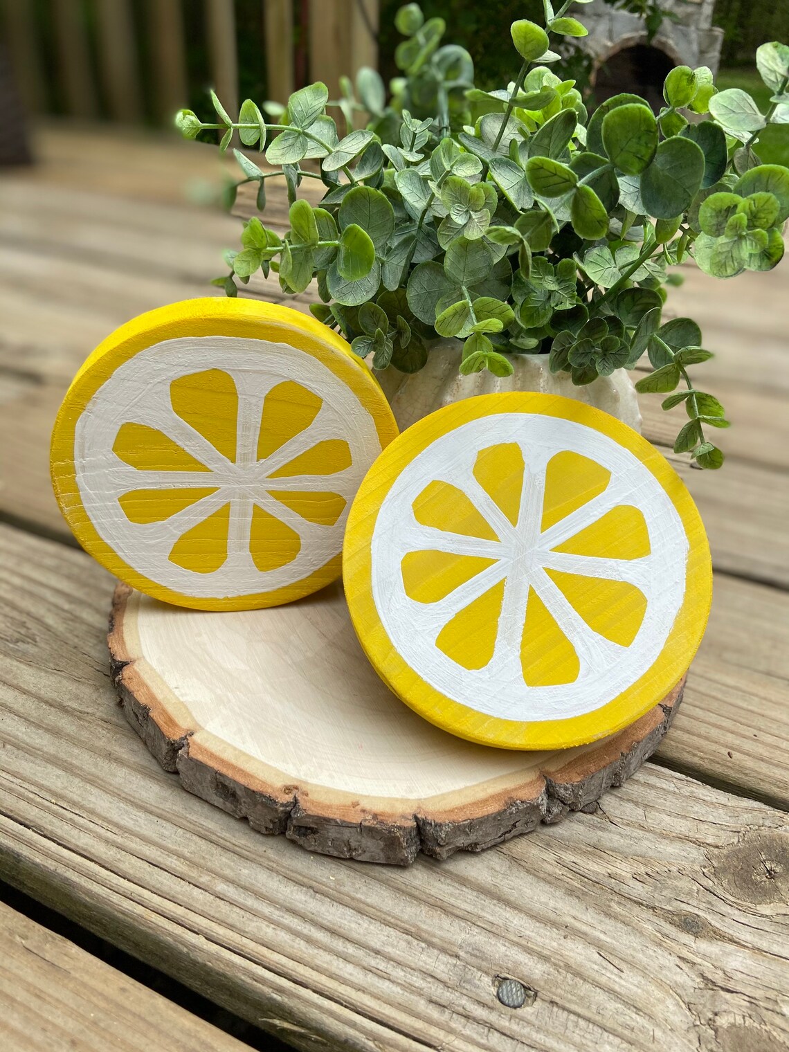 Set of 2 Wooden Lemon Slices Lemon Tiered Tray Decor Wood | Etsy