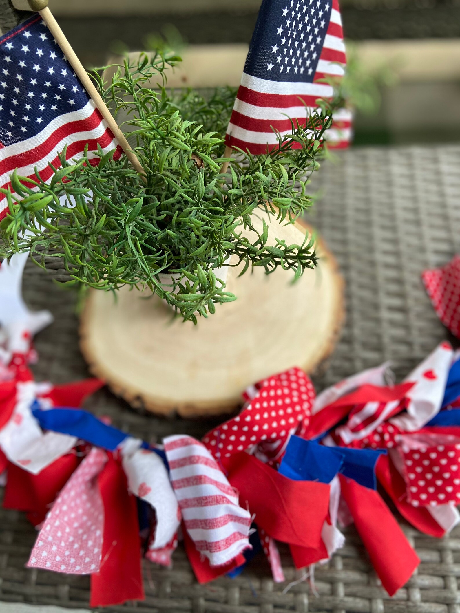 Tiered Tray Mini Rag Garland Patriotic Red White Blue 4th Of | Etsy