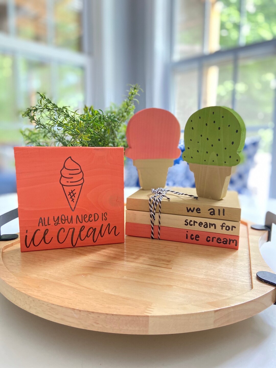Ice Cream Tiered Tray Decor | Ice Cream Decor | Summer Decor | Wooden ...