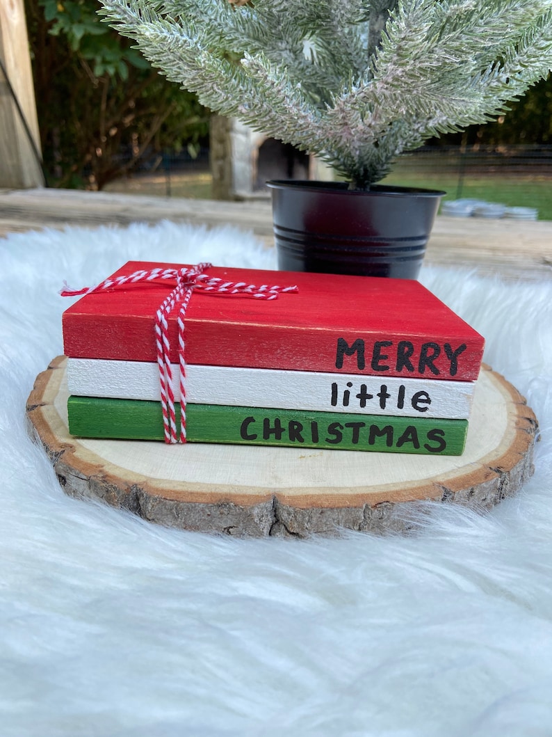 Christmas Book Stack Merry Little Christmas Book Stack - Etsy