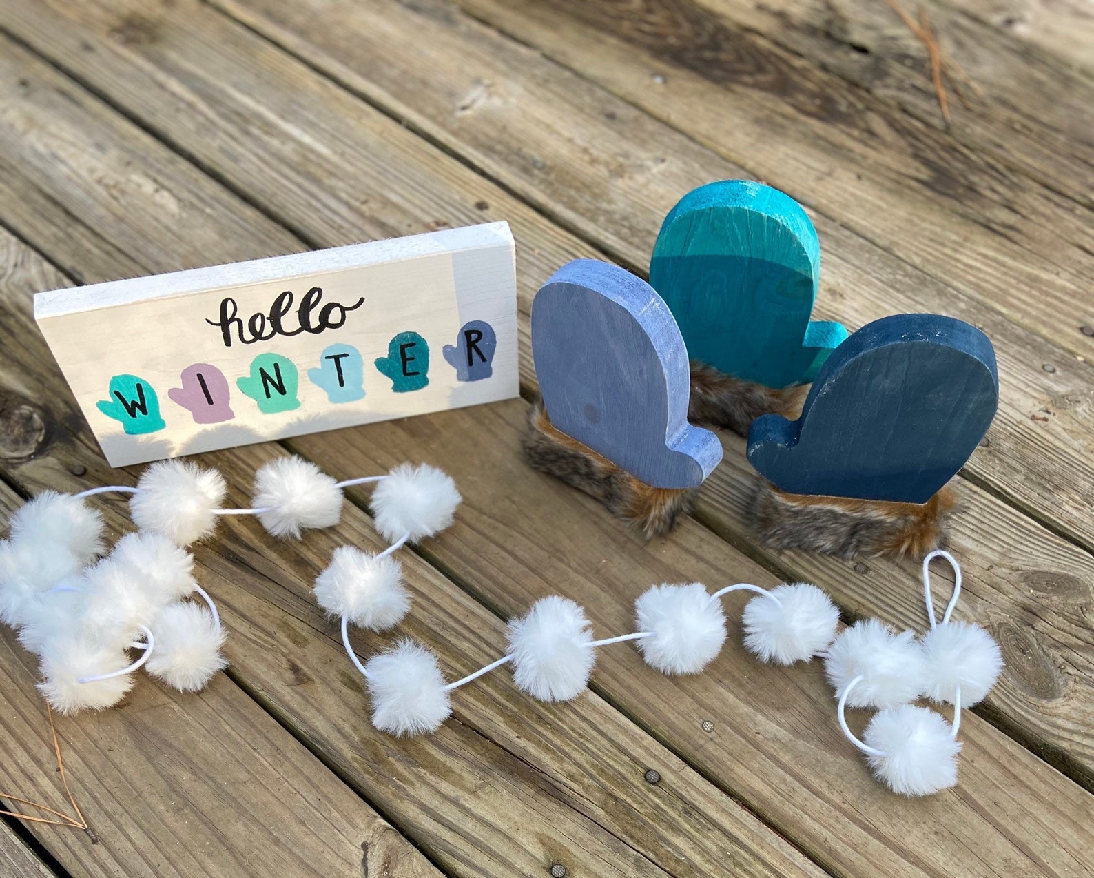 Hello Winter Wooden Mittens Signs and Set of 3 Wooden Mittens - Etsy
