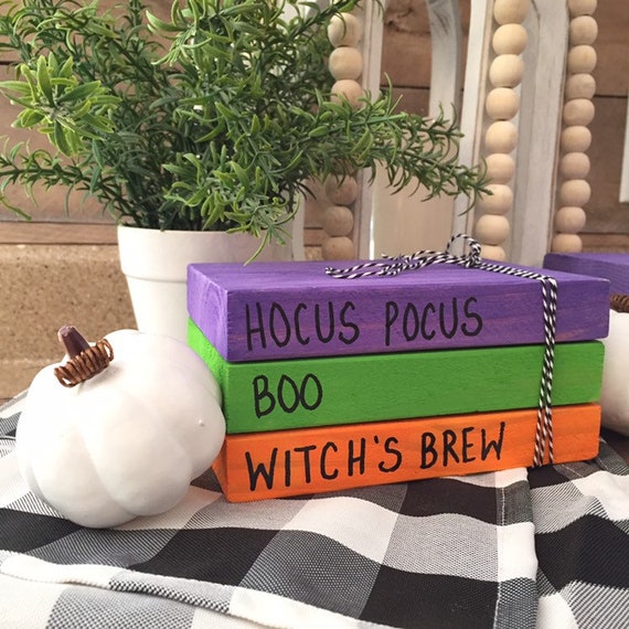 Wood Faux Book Stack Stacked Books Halloween Hocus Pocus | Etsy