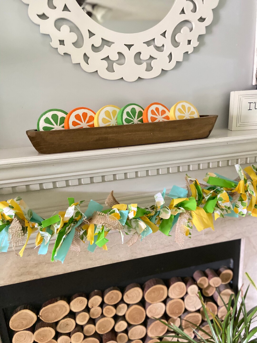 Lemon Decor Bundle: Summer Rag Garland & Wooden Citrus Slices - Etsy