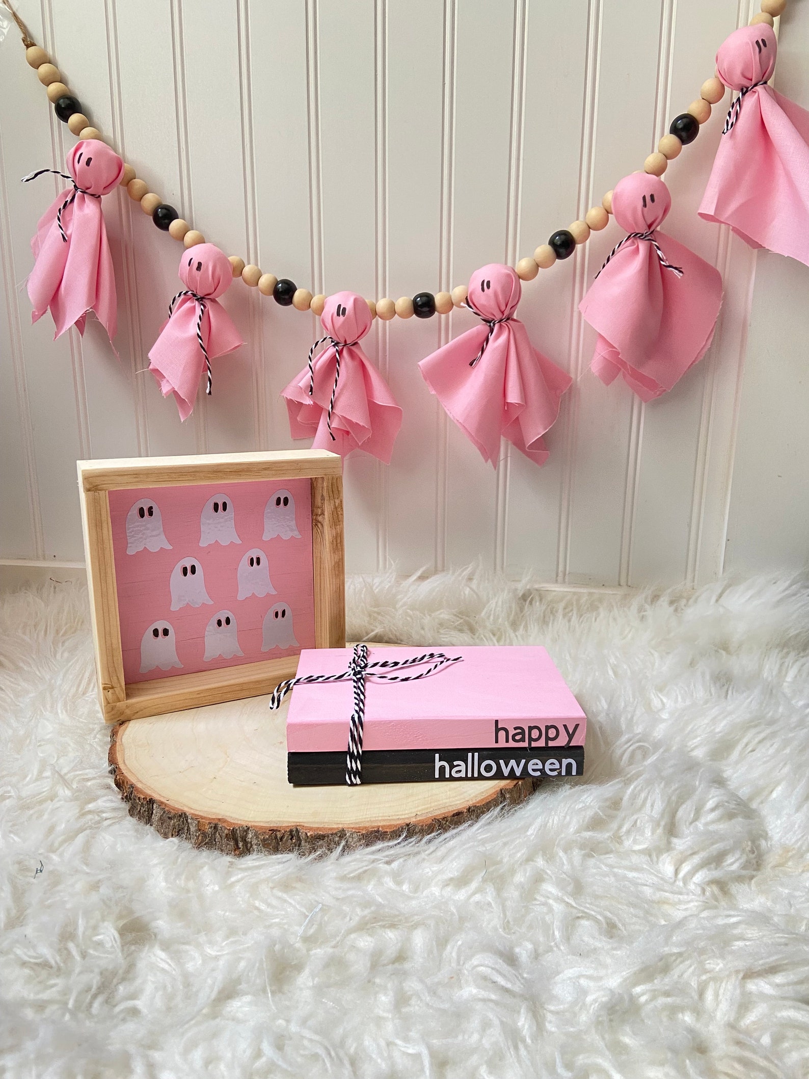 Pink Halloween Decor Bundle: Ghost Garland, Sign, Book Stack - Etsy