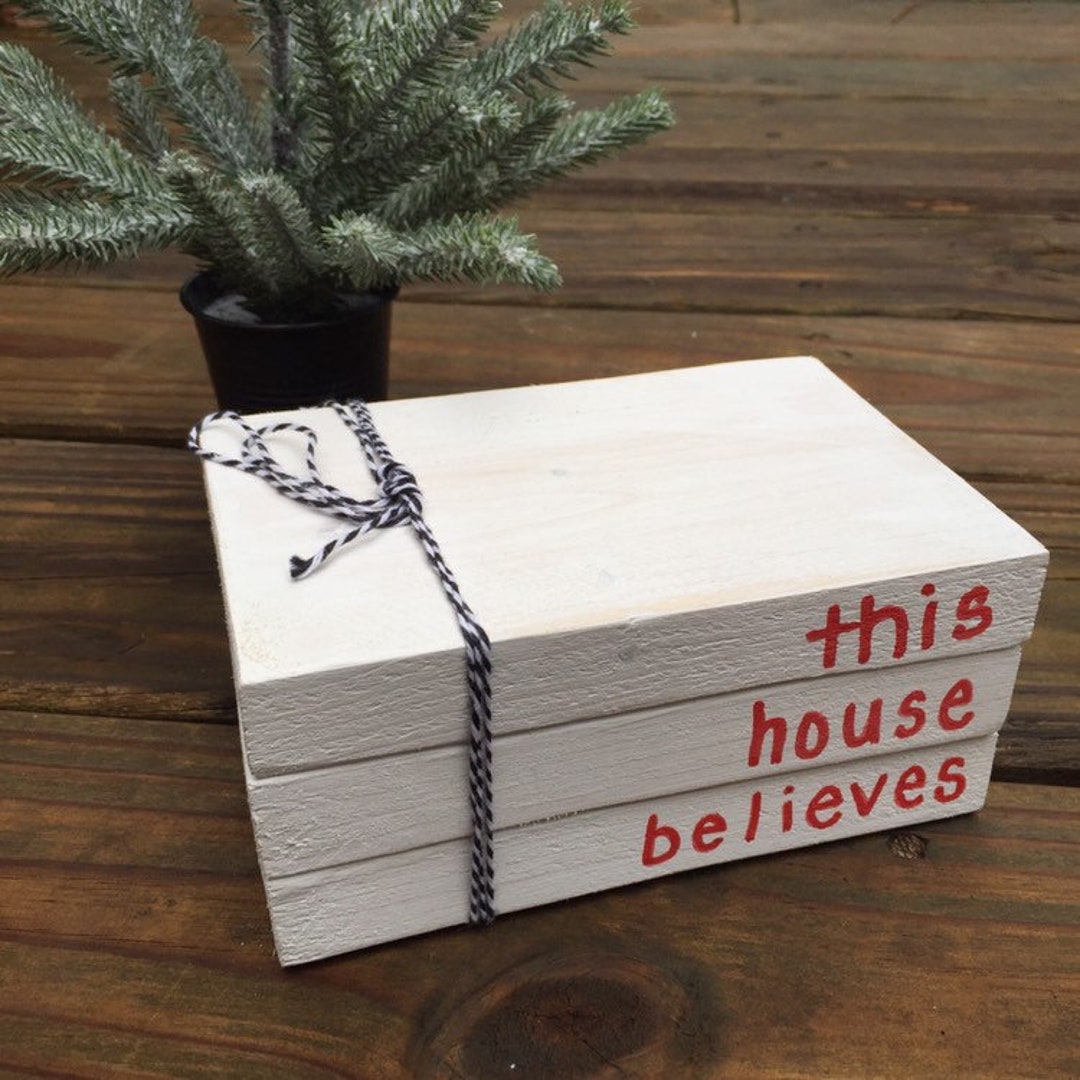 Christmas Faux Book Stack | This House Believes | Tiered Tray Decor ...