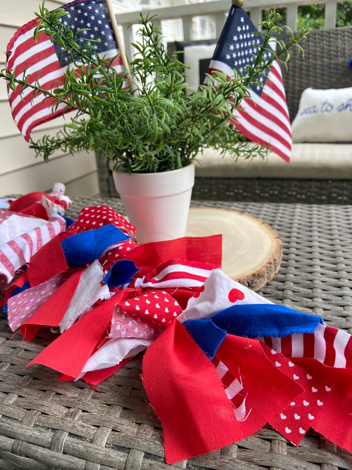 Tiered Tray Mini Rag Garland Patriotic Red White Blue 4th Of | Etsy