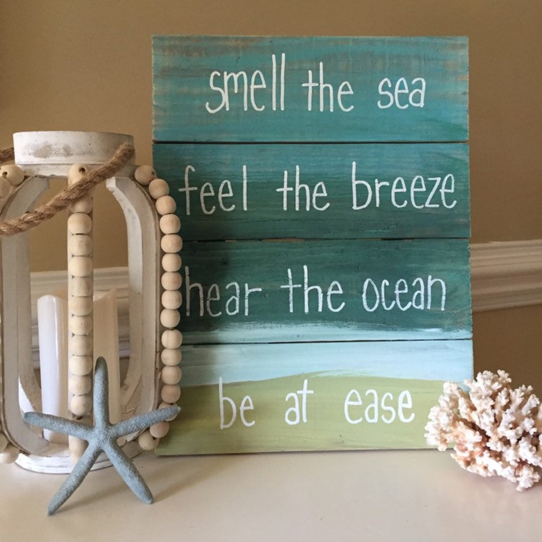 Beach Ocean Wall Sign Distressed Coastal Style Smell the Sea Hear the ...