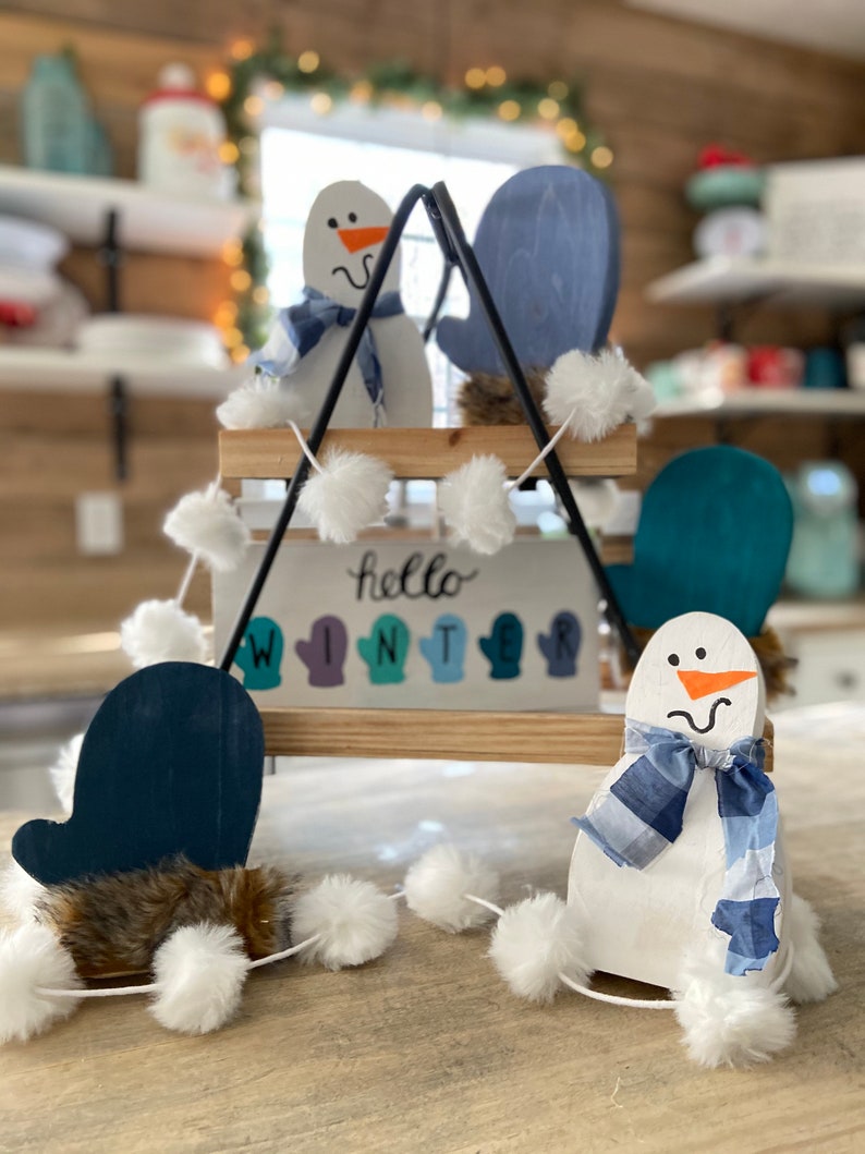 Hello Winter Wooden Mittens Signs and Set of 3 Wooden Mittens - Etsy