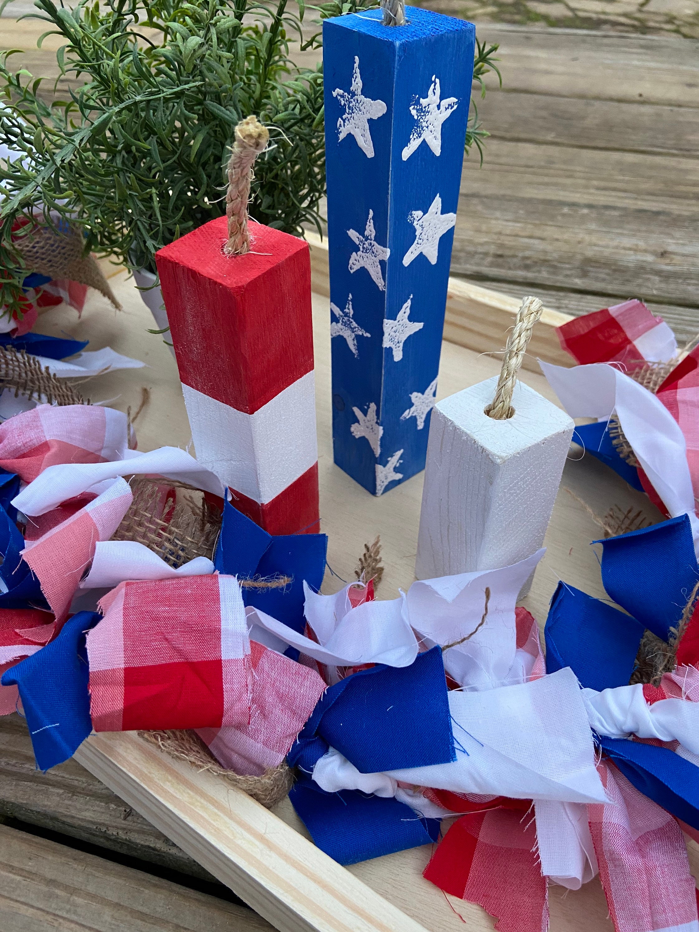 Patriotic Bundle 3 Wooden Firecrackers Fireworks & Rag Garland | Etsy