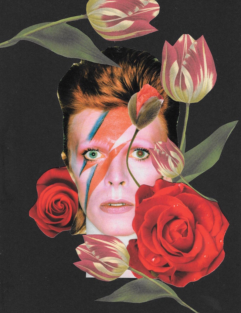 Ziggy Stardust Print Pop Art Portrait Paper Collage David Etsy