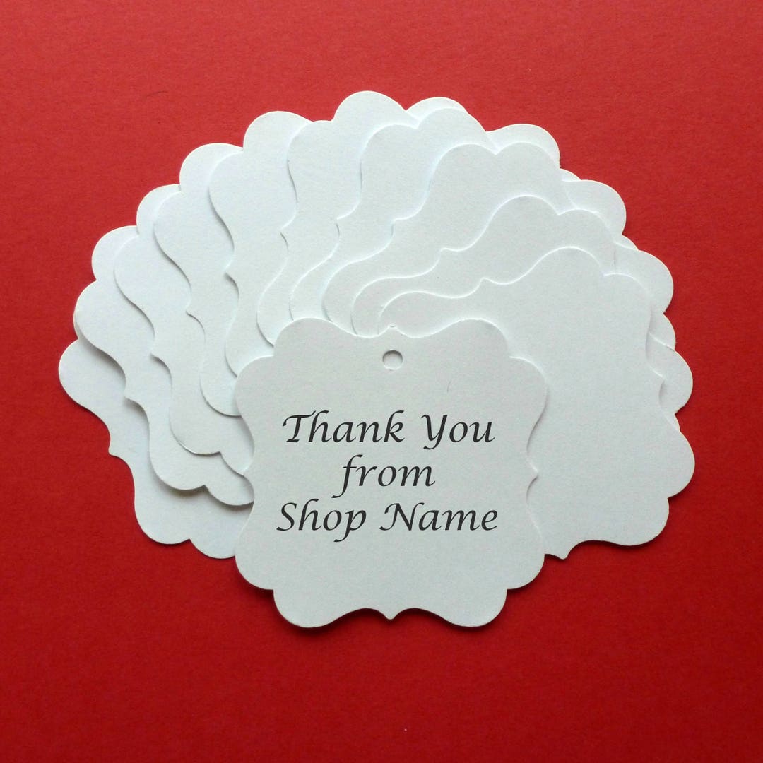 White Sign Bracket Tags 2x2 With Twine Ties . Fancy Personalized Thank ...